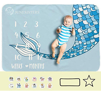 Mermaid Baby Monthly Milestone Blanket | Large 60inchx40inch | Baby ...