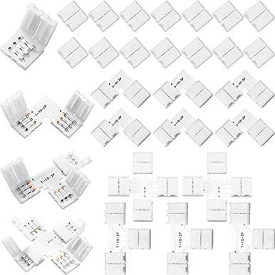 24 Pieces 3 Pin RGB LED Strip Connector Kit Including 10 mm L Shape LED ...