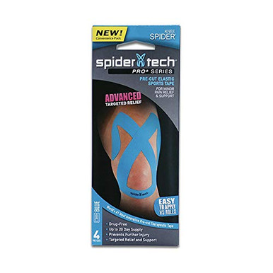 Spider Tech Kinesiology Tape Pre-Cut Knee- 4-Pack- Blue. Reduce Pain ...