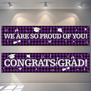 2 Pieces Graduation Party Backdrop Banner Decoration Buffalo Plaid ...