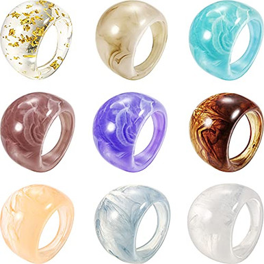 9 Pieces Retro Stackable Resin Acrylic Rings Wide Thick Dome Knuckle ...