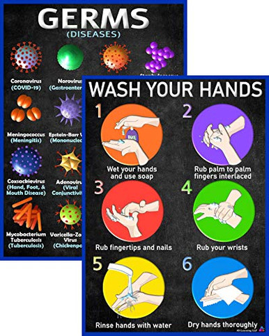 Germs and Handwashing Posters for Kids - Laminated 14x19.5 ...