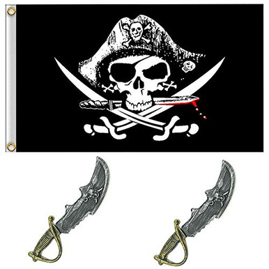 2 Pieces Pirate Sword Pirate Cutlass Bronze and 1 Piece Pirate Flag ...