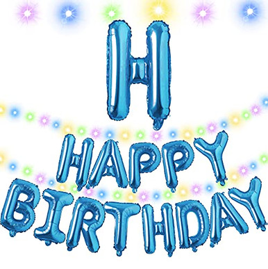 Stratton.I Happy Blue LED Birthday Decorations- Banner Balloons Party ...