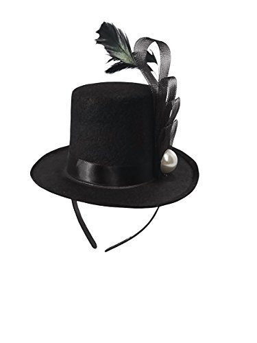 Black Mini Top Hat Fascinator On Headband Feather Pearl Stud Dancers ...
