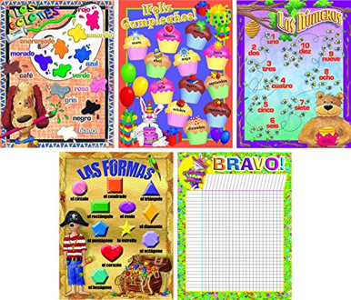 Barker Creek Chart Set- Spanish- 5 Chart Set- Numeros- Colores- Las ...