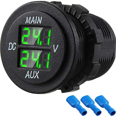 LED Digital Double Voltmeter- Round Panel Voltage Monitor for Car ...
