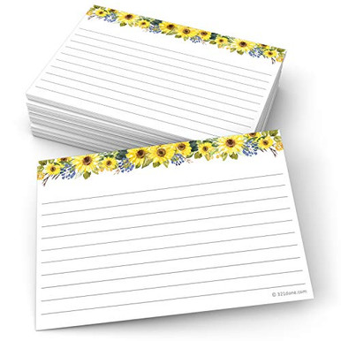 321Done Sunflower Index Cards - Made in USA - Large 4x6 -Set of 50 ...