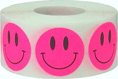 Happy Face Stickers Fluorescent Pink Happy Face Labels 1 Inch 500 Total ...