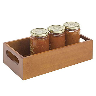 mDesign Bamboo Wood Compact Food Storage Bin with Handle for Kitchen ...
