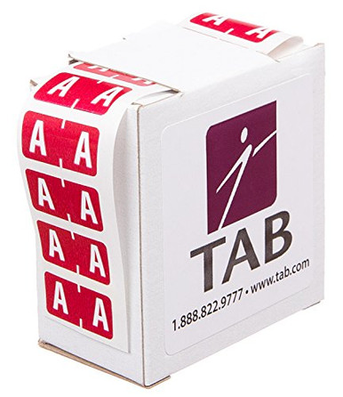 TAB Alphabetic Folder Label Roll- A- Red- 1/2inch- 500 Labels/Roll ...