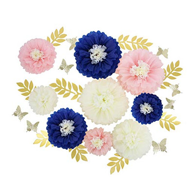Mybbshower Navy Blue Pink DIY Paper Flower Decorations for Wall ...