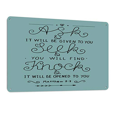 Beabes Ask Seek Knock Mental Tin Signs Hand Lettering Bible Christian ...