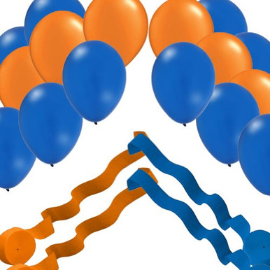 2 Blue and 2 Orange Streamer Rolls and 24 Party Balloons Decorating Kit ...