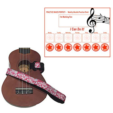 Ukulele Music Practice Chart Red w/Pink Hawaiian Flower Ukulele Strap ...