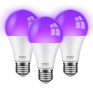 SUNMEG UV LED Black Light Bulbs 3 Pack 9W E26/E27 A19 Bulbs- UVA Level ...