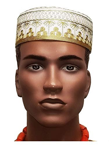 Dupsie's White and Gold Kofia Hat African Embroidered Kufi Cap ...