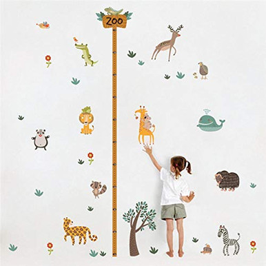 Wall Sticker Jungle Wild Forest Zoo Animals Tree Height Measure ...
