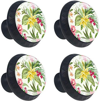 4 Pack Round Kitchen Cabinet Knobs Pulls Tropical Hawaiian Plumeria and ...