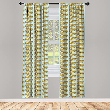 Ambesonne Retro 2 Panel Curtain Set- Vintage Repeating Pattern of ...
