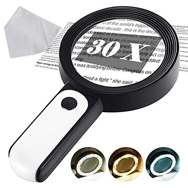 Magnifying Glass 30X- Illuminated Large Magnifier with 18 LED Light 3 ...