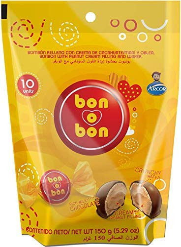 Bon O Bon Bonbons with Peanut Cream Filling and Wafer 150g -10 units ...