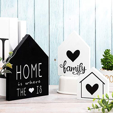 Jetec 3 Pieces Family Tabletop Decor Home is Where Wood Sign House ...