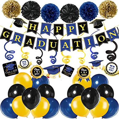 Graduation decorations set--Black Blue Gold Graduation Party Supplies ...