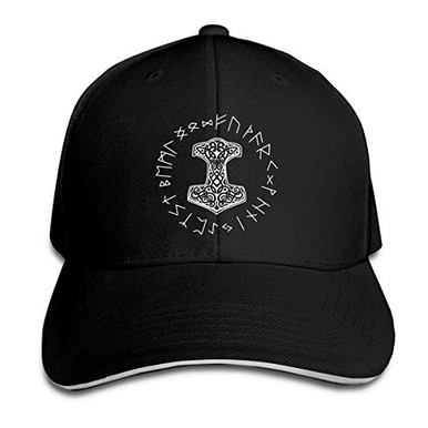 Vikings Mjolnir and Rune Wheel Norse Mythology Symbol Unisex Hats ...