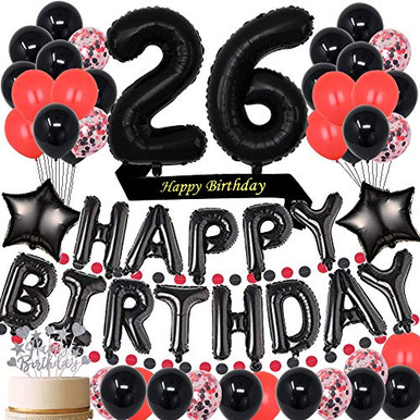 Black 26TH birthday Party Decorations Supplies Black theme Happy ...