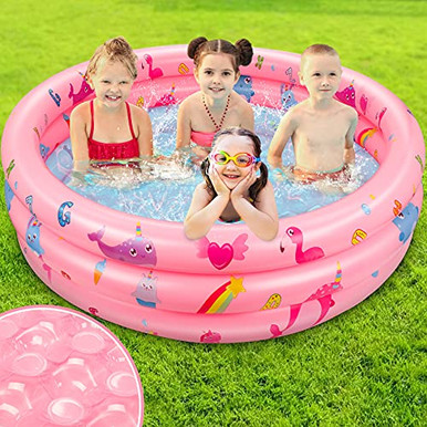 Kiddie Pool- Cute Ocean Cartoon Inflatable Pool with Soft Padded Bottom ...