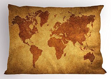 Lunarable World Map Pillow Sham- Vintage World Map Retro Background ...