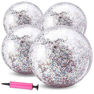 4 Pack Glitter Beach Balls Inflatable Confetti Sports Beach Balls ...