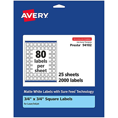 Avery Matte White Square Labels with Sure Feed- 3/4inch x 3/4inch- 2 ...