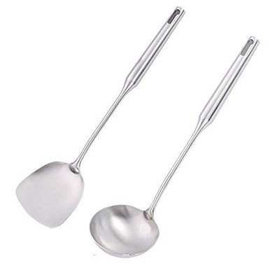 Wok Spatula and ladle Tool Set- 304 Stainless Steel wok Spatula -14.5 ...
