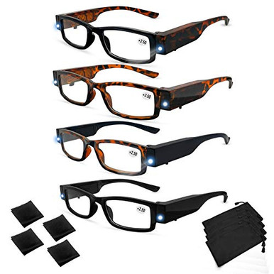 4 Pack Reading Glasses with Lights in the Frame Bright Led Readers ...