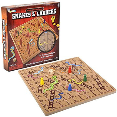 Gamie Wooden Snakes and Ladders Board Game- Complete Set with Board- 4 ...