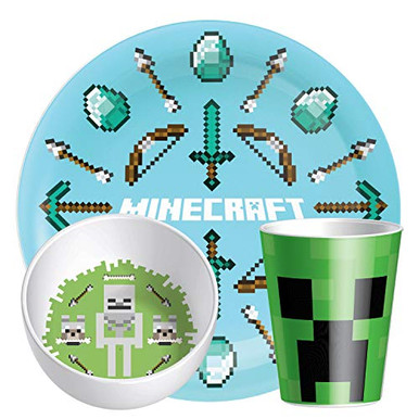 Zak Designs Kids Dinnerware Set Minecraft- Includes Plate- Bowl- and ...