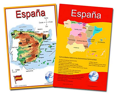 Spanish Language School Poster Set - 2 Maps of Spain- Simplified Map ...