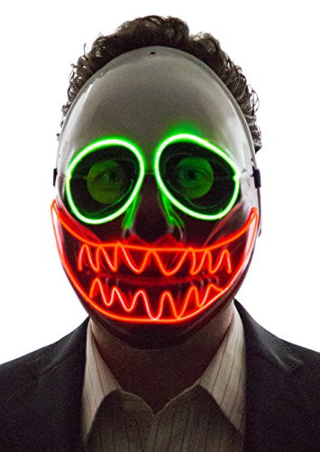 NEON NIGHTLIFE Men's Light Up Creepy Puppet Mask- Green and Red ...