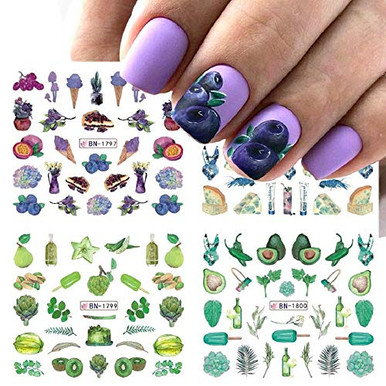 12x Fruit Food Water Decal Nail Stickers Ice Cream Blueberry Transfer ...