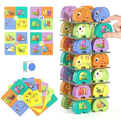 TEMI Elephant Balancing Stacking Blocks Board Game for Kids Jenga Game ...