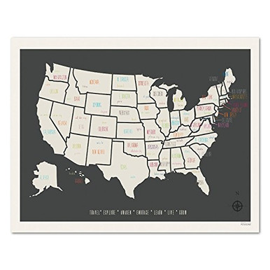 USA Travel Map Wall Art Print- Personalized Travel Map- 12x18 Inch ...