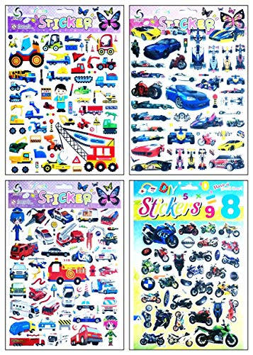 PARITA Set 4 Sheets A4 Stickers Motorcycle Sports car Racing Taxi Bus ...