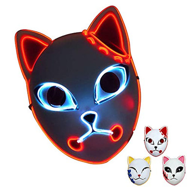 Demon Slayer Mask-Demon Slayer Fox Cat Mask Replica-LED Halloween Mask ...