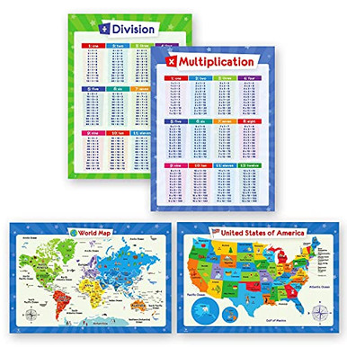 Multiplication Chart and Division Poster and Kids World Map and USA Map ...