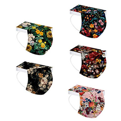 50PC Pink Floral Disposable Face Mask for Women With Cute Design Paper ...