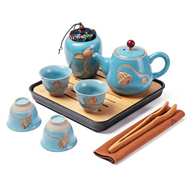 Porcelain Tea Set-Tea Set with Lotus Relief- Ceramic Tea Sets Include ...