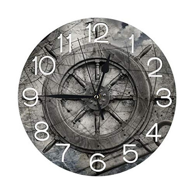Stylish 3D Steering Wheel Charts Anchor Chains Round Wall Clock Battery ...