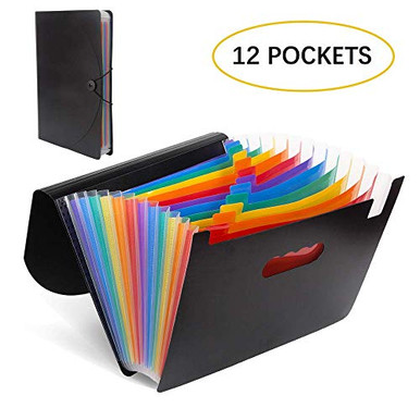 12 Pocket Expanding File Folder with Cover - Rubber Band Large Plastic ...